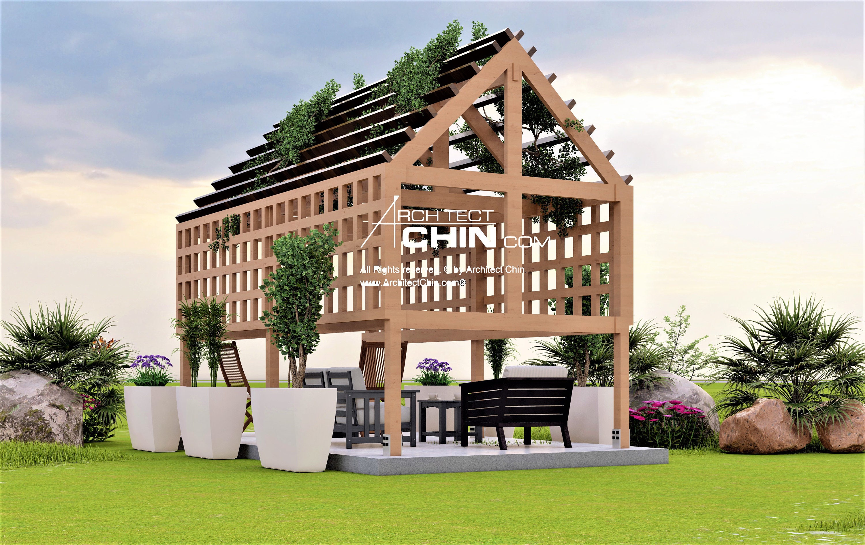 Pergola, Car Porch, 8’ W X 16’ L X 8’6”H, Cabana Plan, Gazebo Plan ...