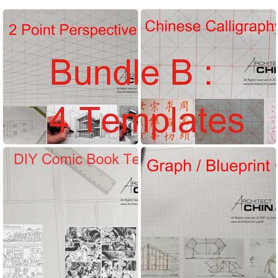 Bundle B: 2 Point Perspective Chinese Calligraphy Grid DIY | Etsy