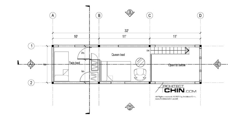 Tiny House, 8’ X 32’, 432 SF, 2 Beds, Cabin Plans, Tiny House, DIY ...