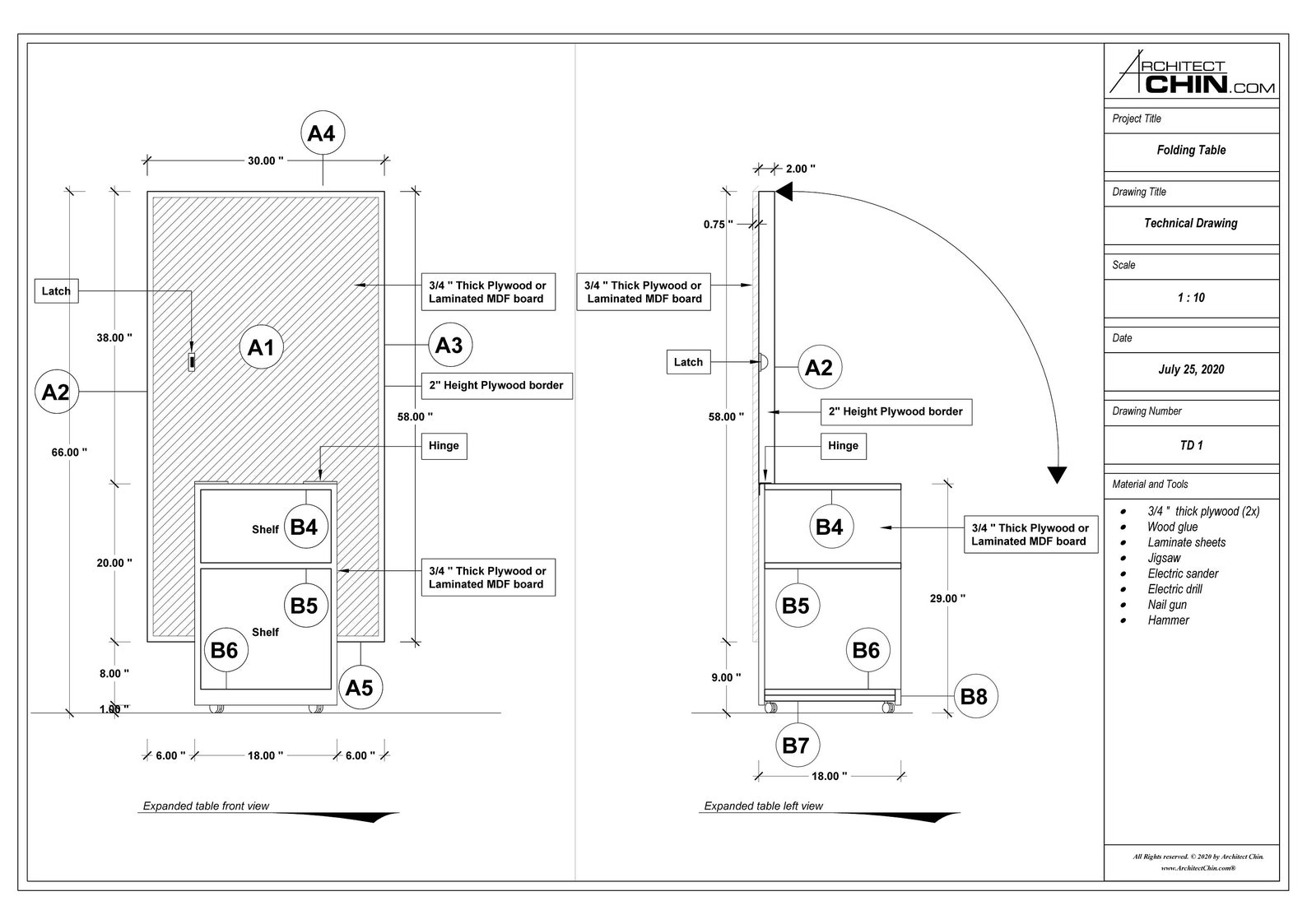Folding Plywood Table/shelf Plan, Furniture Blueprints,shelf Plans ...