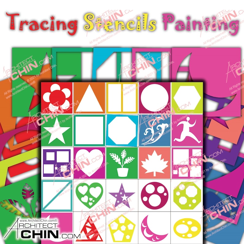 Tracing Stencils, PNG, Colorful Shapes, 25 Pieces, Shape Stencils ...