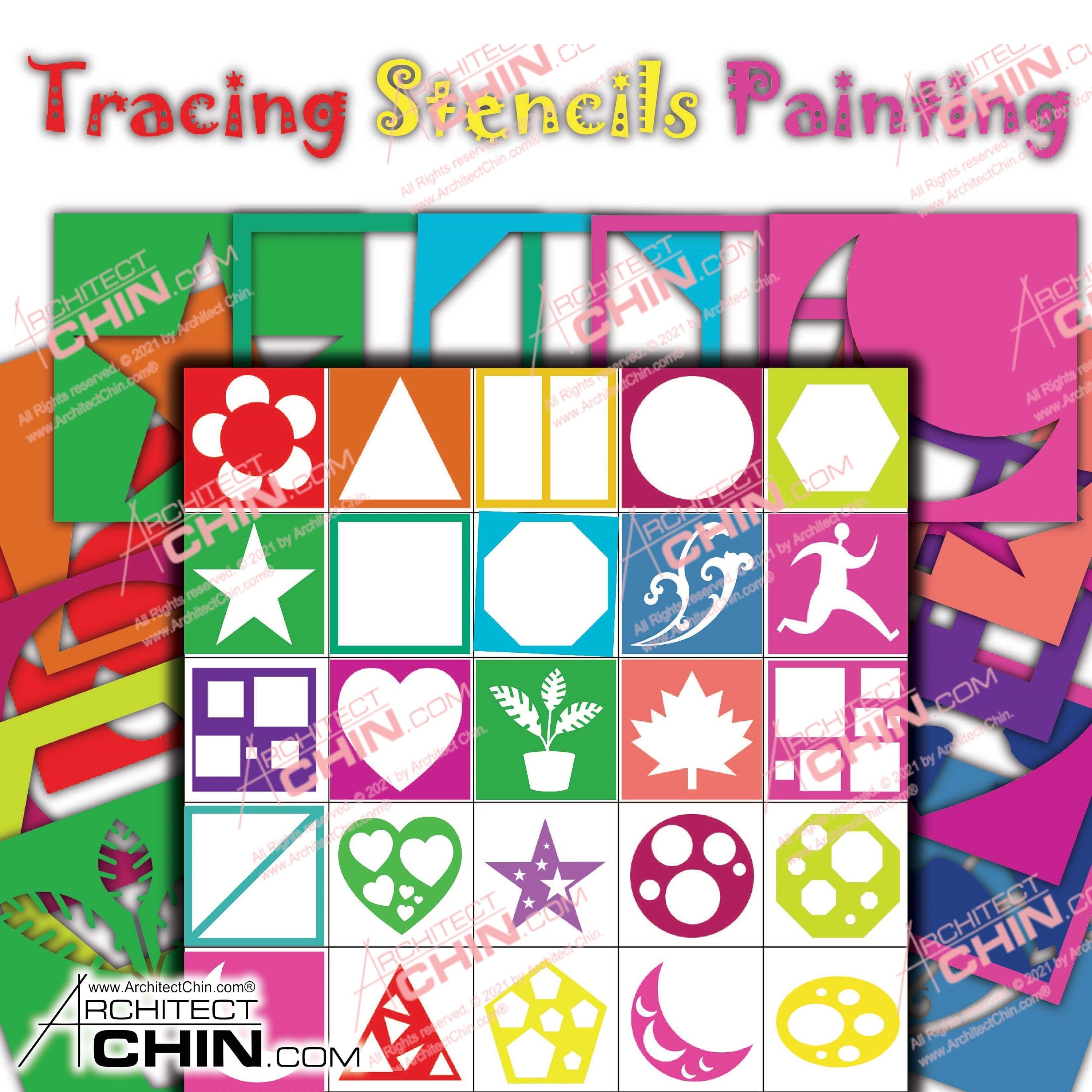 Tracing Stencils, PNG, Colorful Shapes, 25 Pieces, Shape Stencils ...