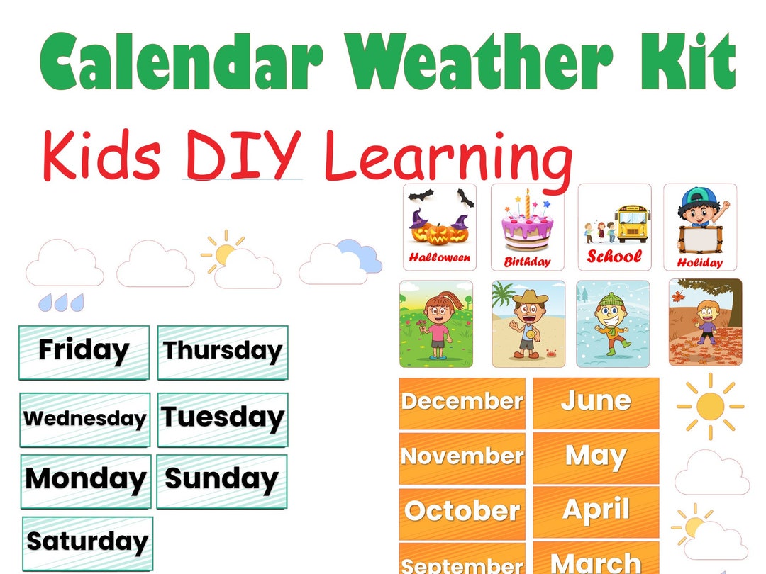 Calendar & Weather Chart, Calendar Kit, Calendar DIY, 62 Pieces, School ...