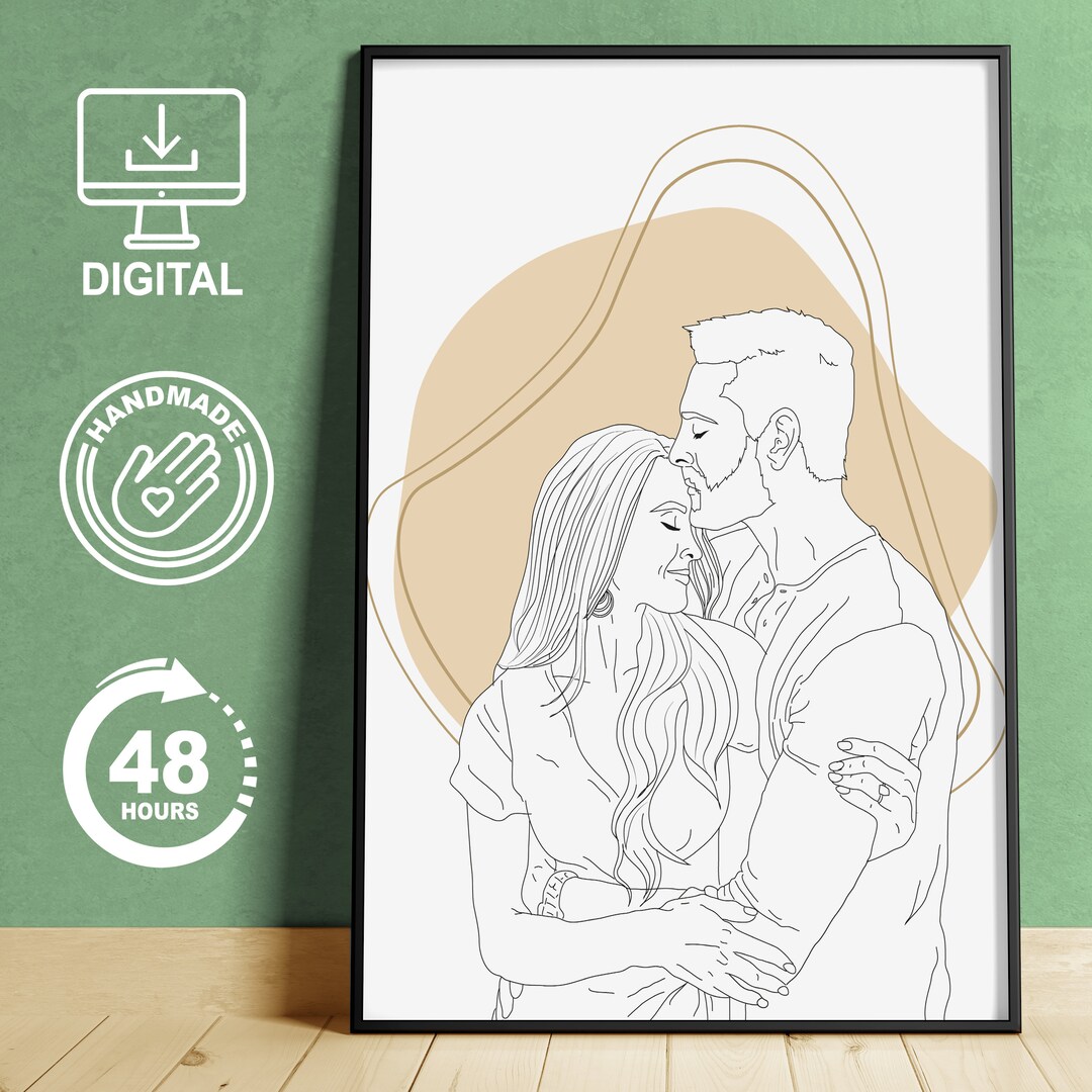 CUSTOME Lineal Drawing Couple Portrait Digital Drawing Personalized ...