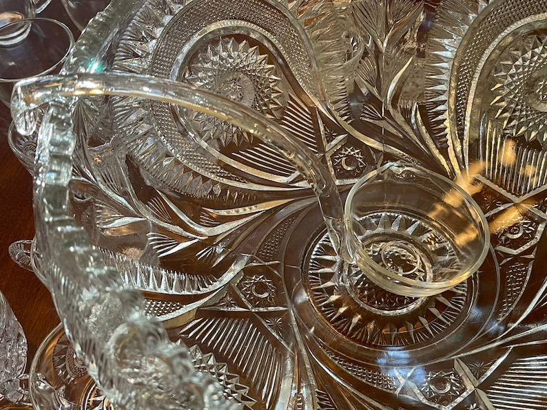 Pinwheel and Stars Crystal Punch Bowl Set 15 Matching Flared - Etsy