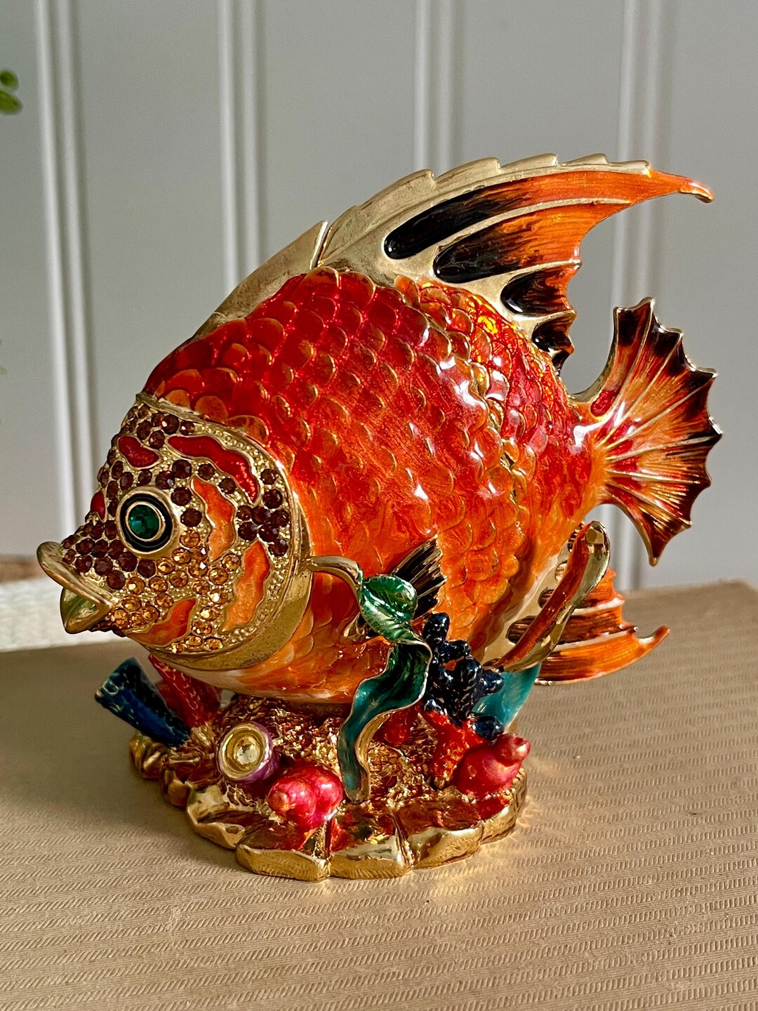 Bejeweled Tropical Fish Trinket Box – Enamel Gold Rhinestone Hinged - Etsy
