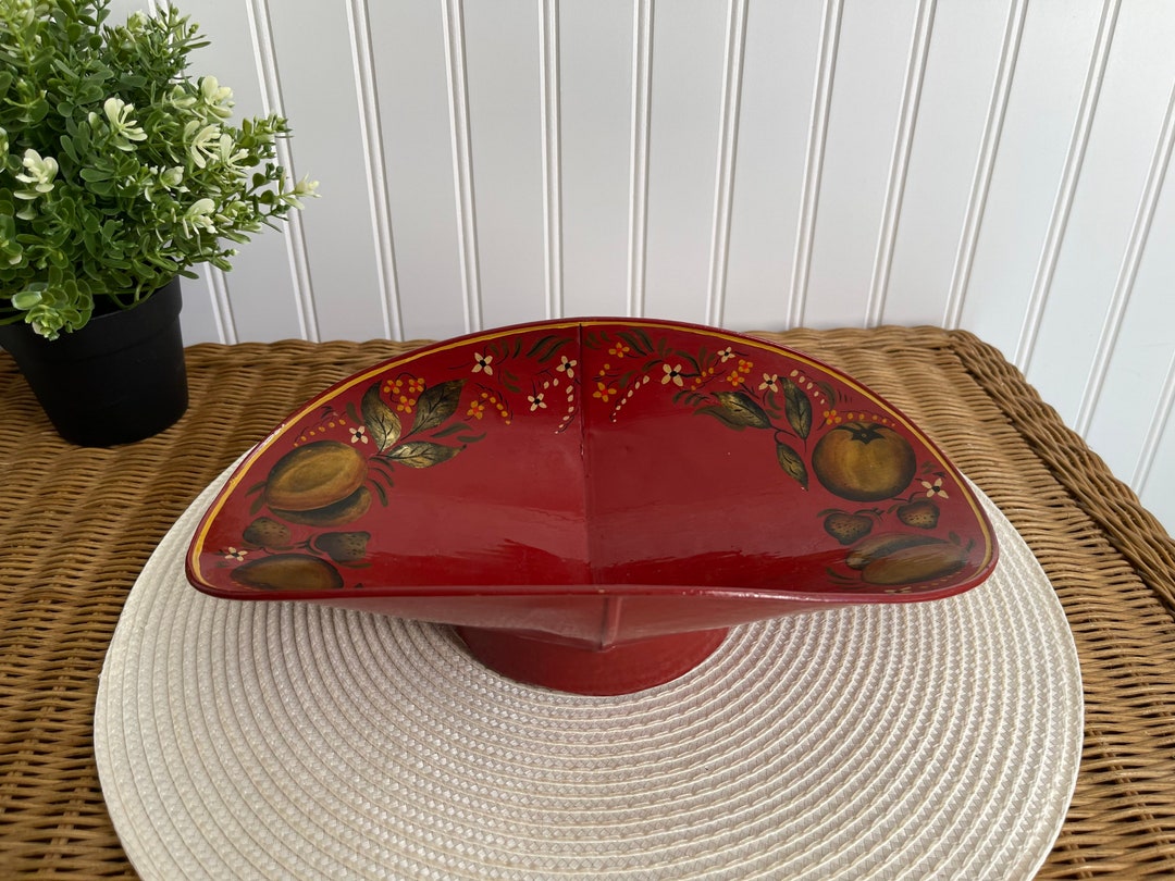 Vintage Hand Painted Metal Scale Pan: Rustic Floral Fruit Decor - Etsy