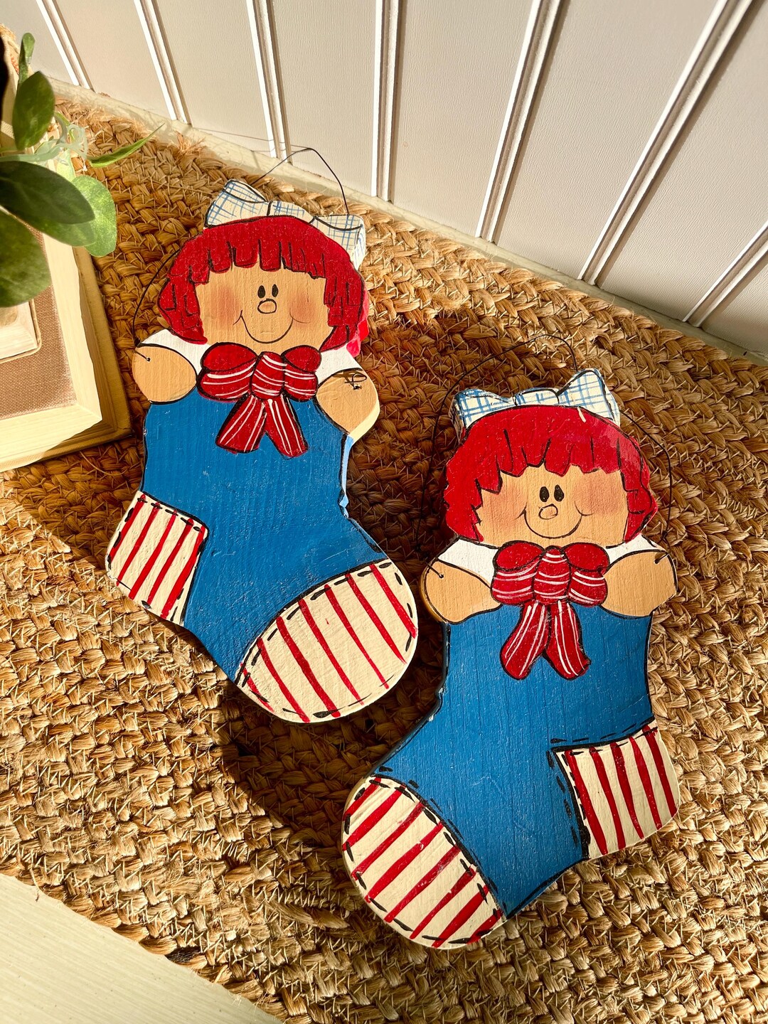 Vintage Raggedy Ann Wall Art – Hand-painted Wooden Christmas Stockings ...