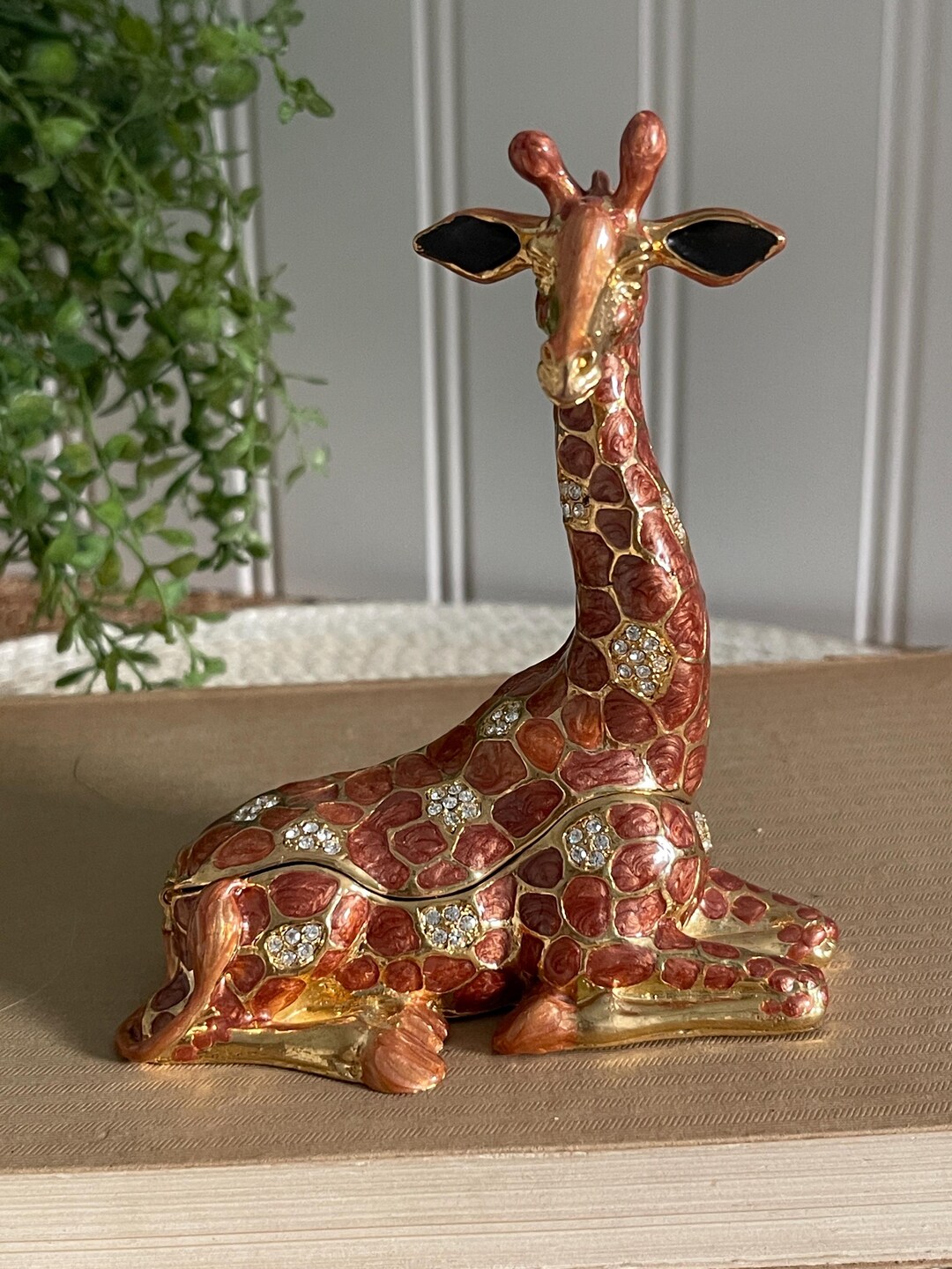 Bejeweled Enamel Reclining Giraffe. Magnetic Hinged Trinket Box ...