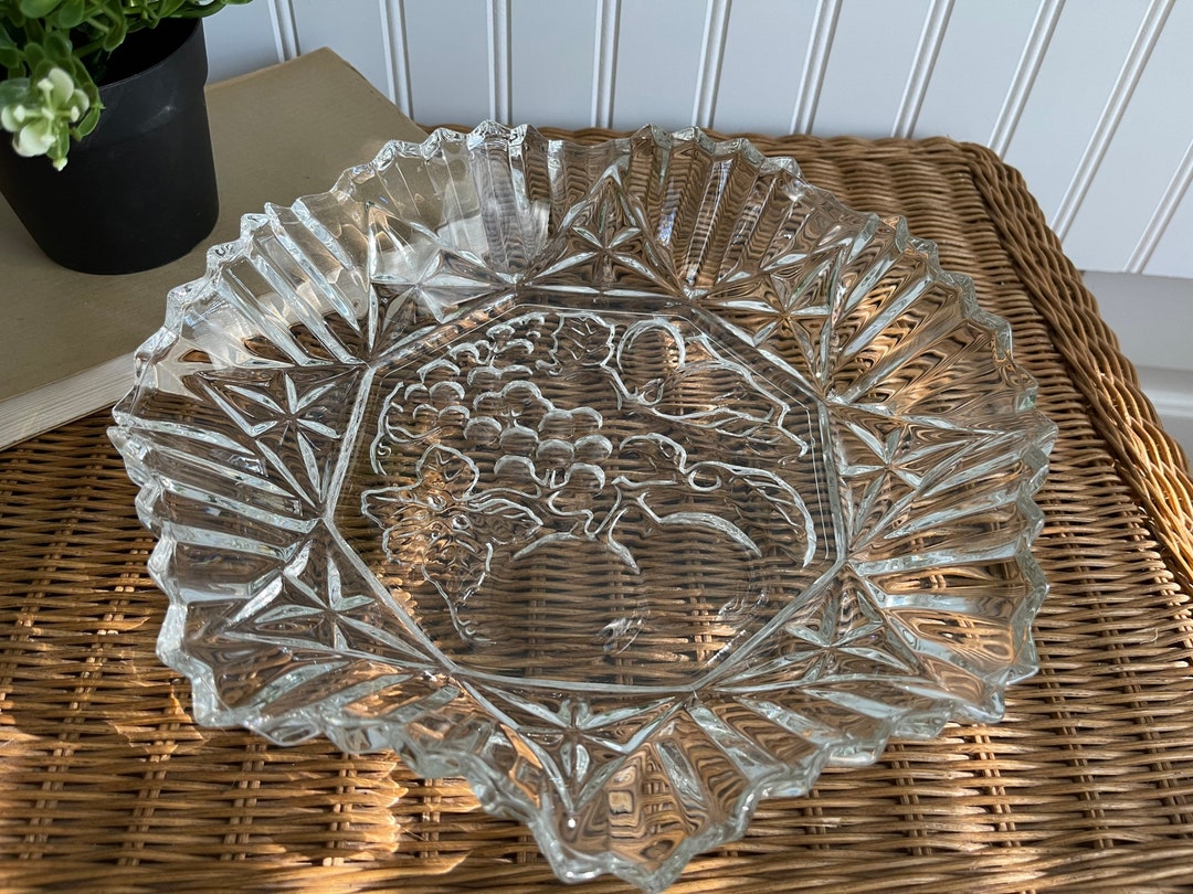 Ruffled Edge Clear Glass Bowl With Fruit Design. - Etsy