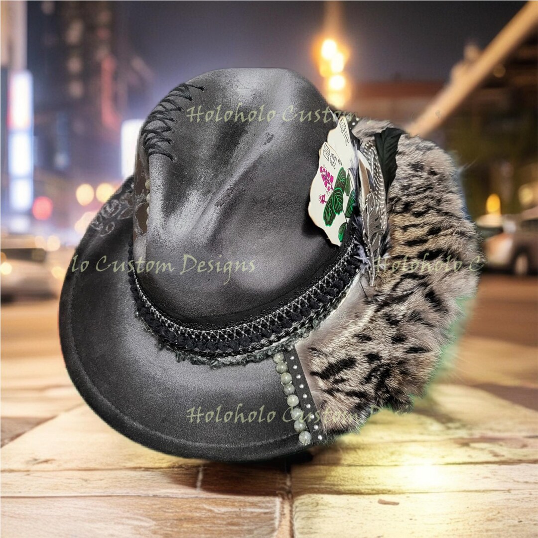 Black Ocelot Fedora Hat - Etsy