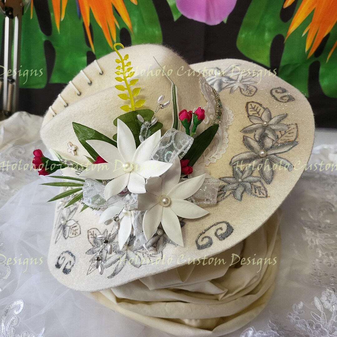 Hawaiian Wahine Paniolo Cowgirl Wedding Hat With Flowers - Etsy