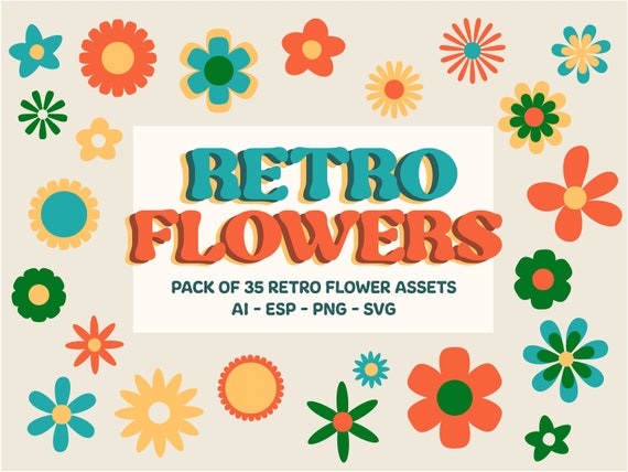 Retro Flower Downloadable Assets VECTOR 60's Clipart - Etsy