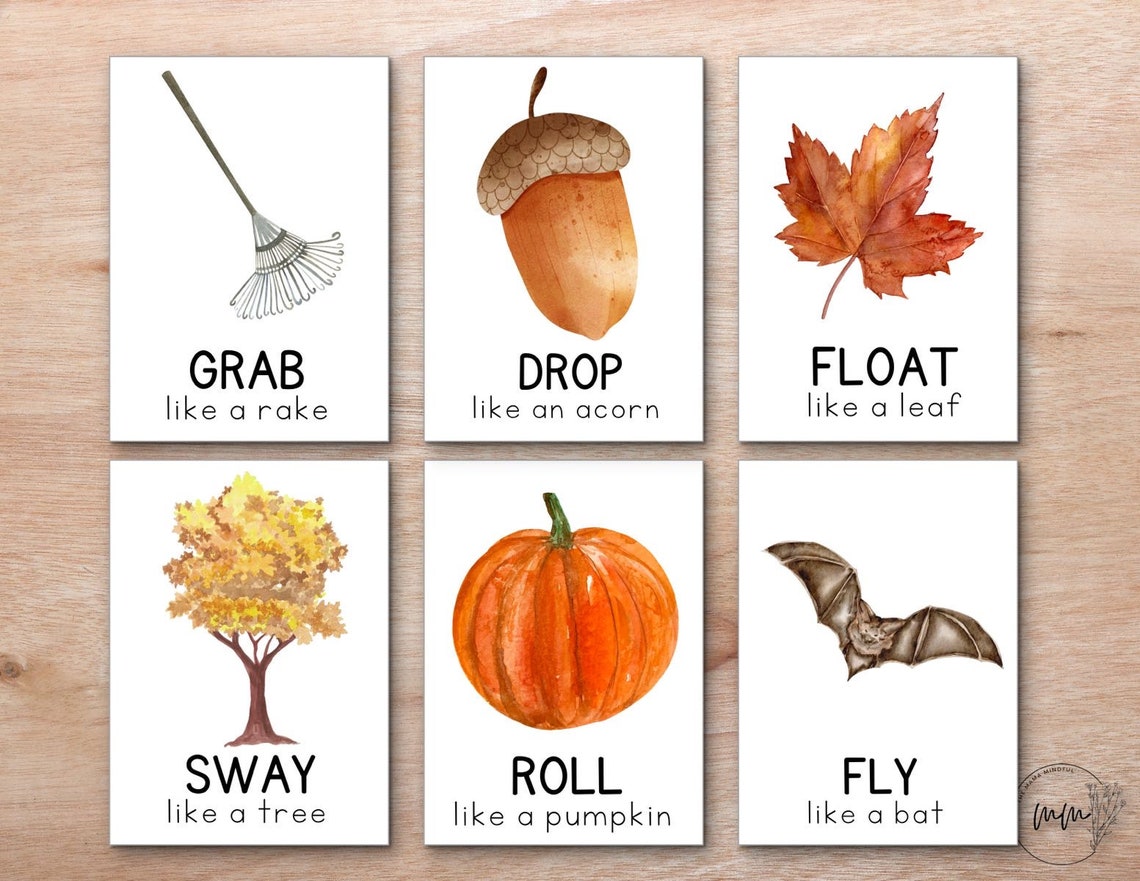Fall Movement Cards Autumn Flash Cards Calming Corner - Etsy