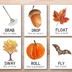 Fall Movement Cards Autumn Flash Cards Calming Corner - Etsy