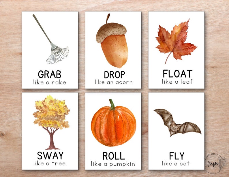 Fall Movement Cards Autumn Flash Cards Calming Corner - Etsy