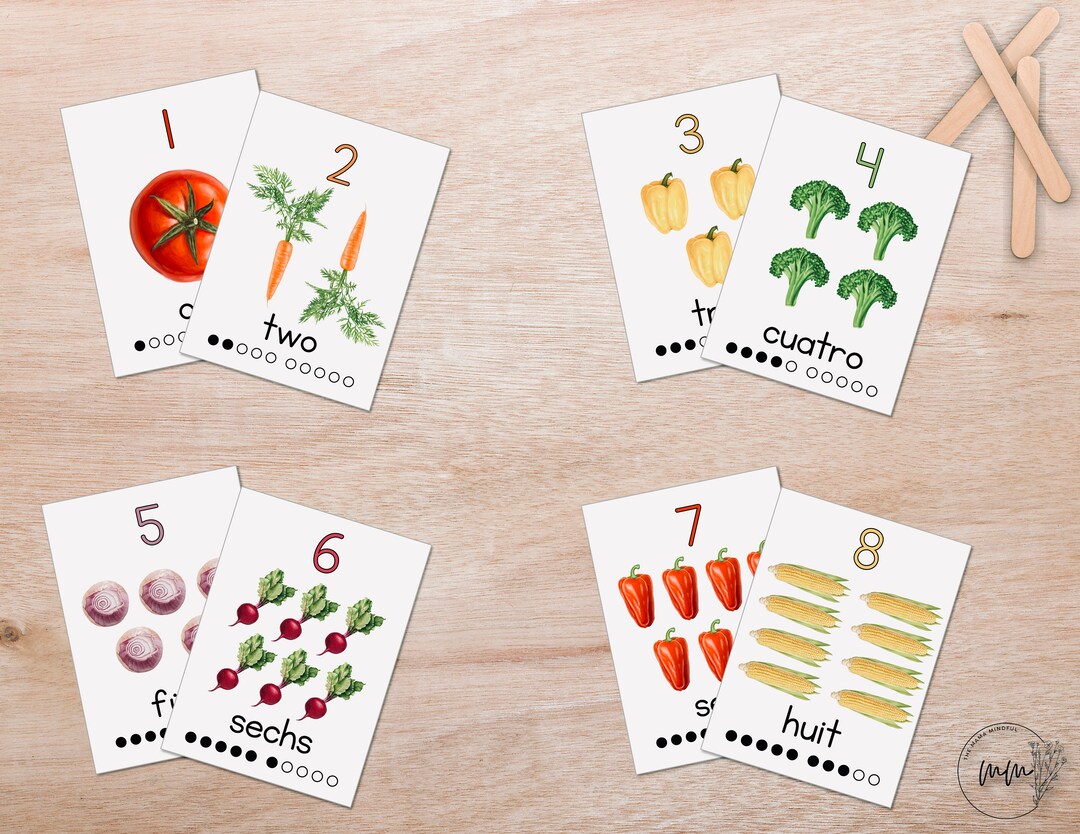 Vegetable Number Cards Watercolor Montessori Flash Educational Material ...