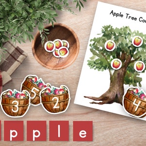 Apple Counting Math Game, Montessori Activity, Preschool Apple Math ...