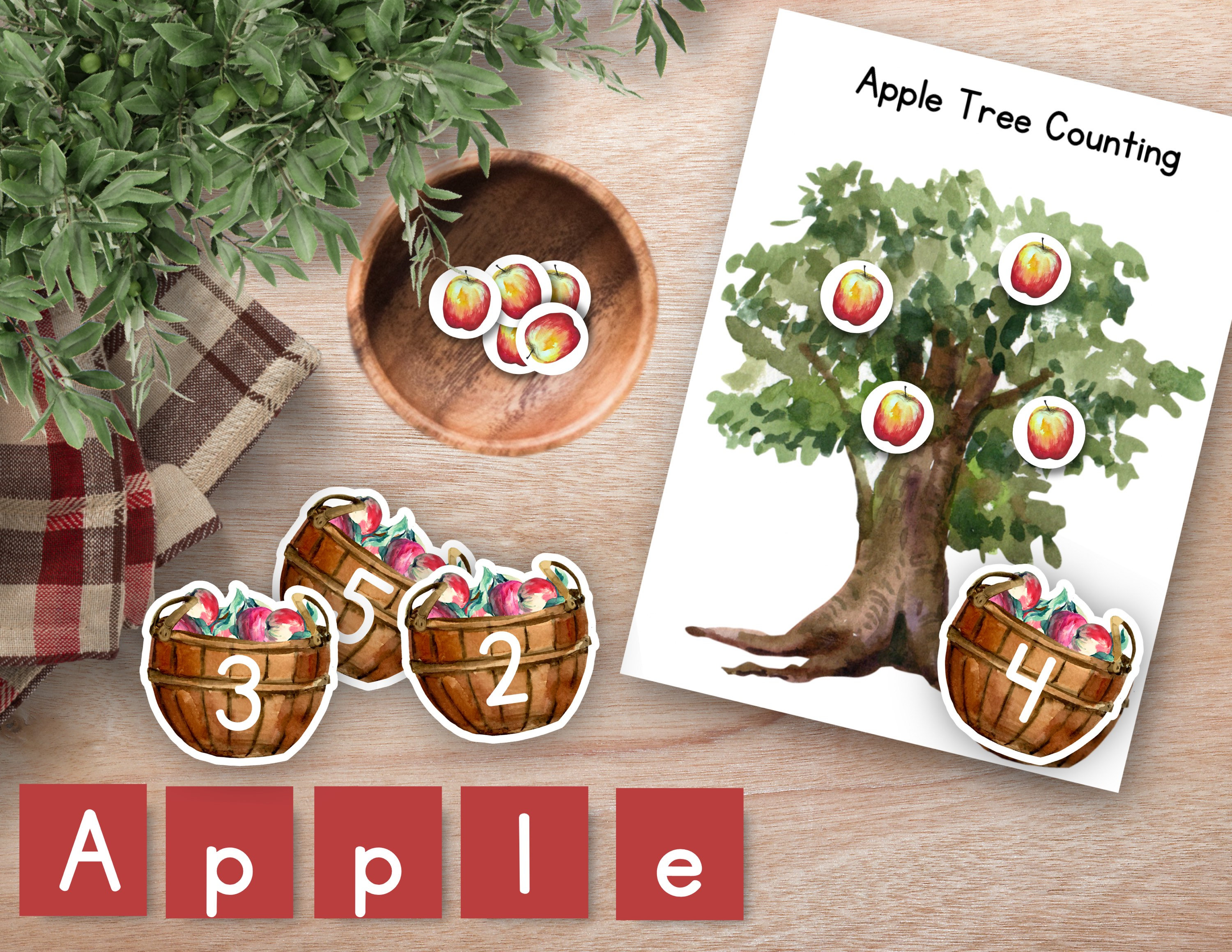 Apple Counting Math Game, Montessori Activity, Preschool Apple Math ...