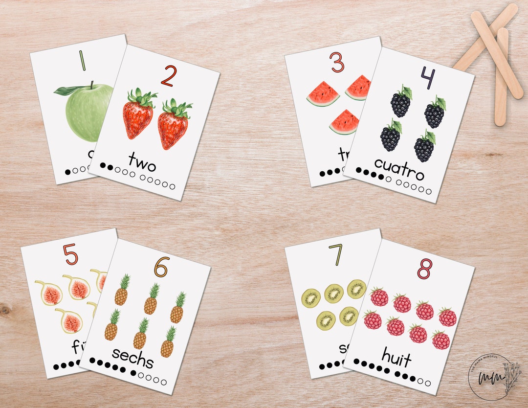 Fruit Number Cards Watercolor Montessori Flash Counting Educational ...