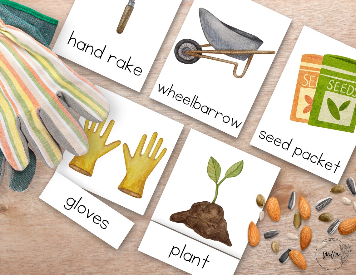 Montessori Garden 3 Part Cards Garden Flashcards Preschool | Etsy