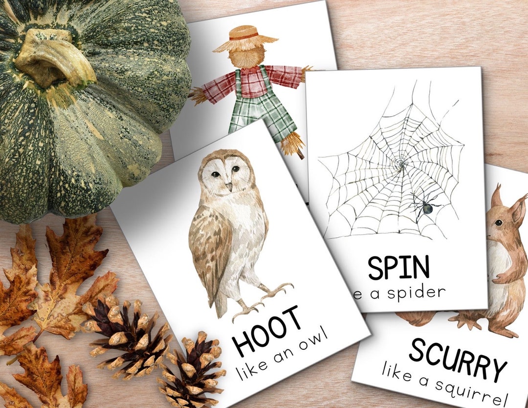 Fall Movement Cards Autumn Flash Cards Calming Corner - Etsy