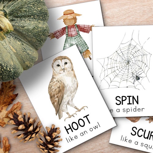 Fall Movement Cards Autumn Flash Cards Calming Corner - Etsy