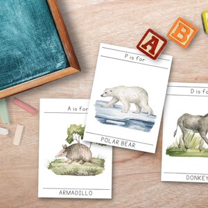 ABC Animal Alphabet Printable Flash Cards, Classroom Art, Watercolor ...