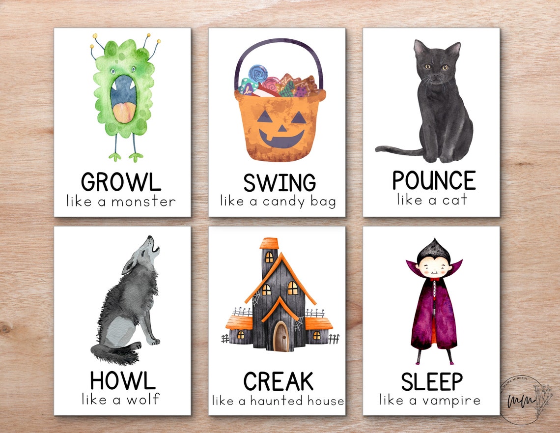 Halloween Movement Cards Halloween Flash Cards Calming - Etsy
