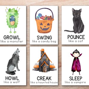 Halloween Movement Cards, Halloween Flash Cards, Calming Corner ...