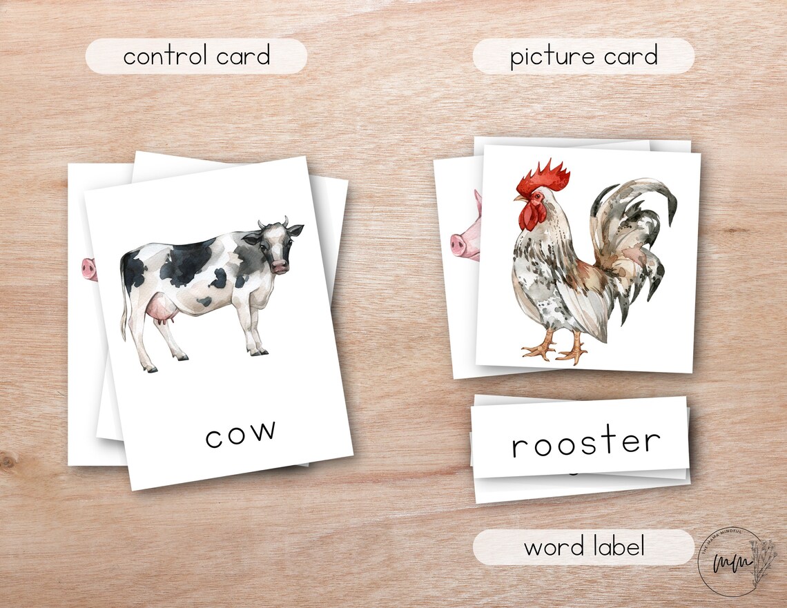 Farm Animal Flashcards Language Cards 3 Part Montessori - Etsy