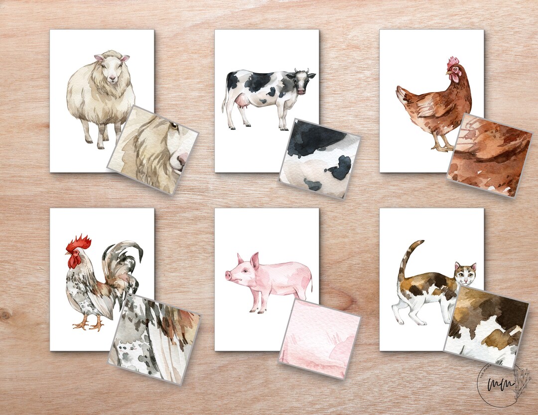 Farm Animal Pattern Matching Cards, Farm Animal Flashcards, Montessori ...