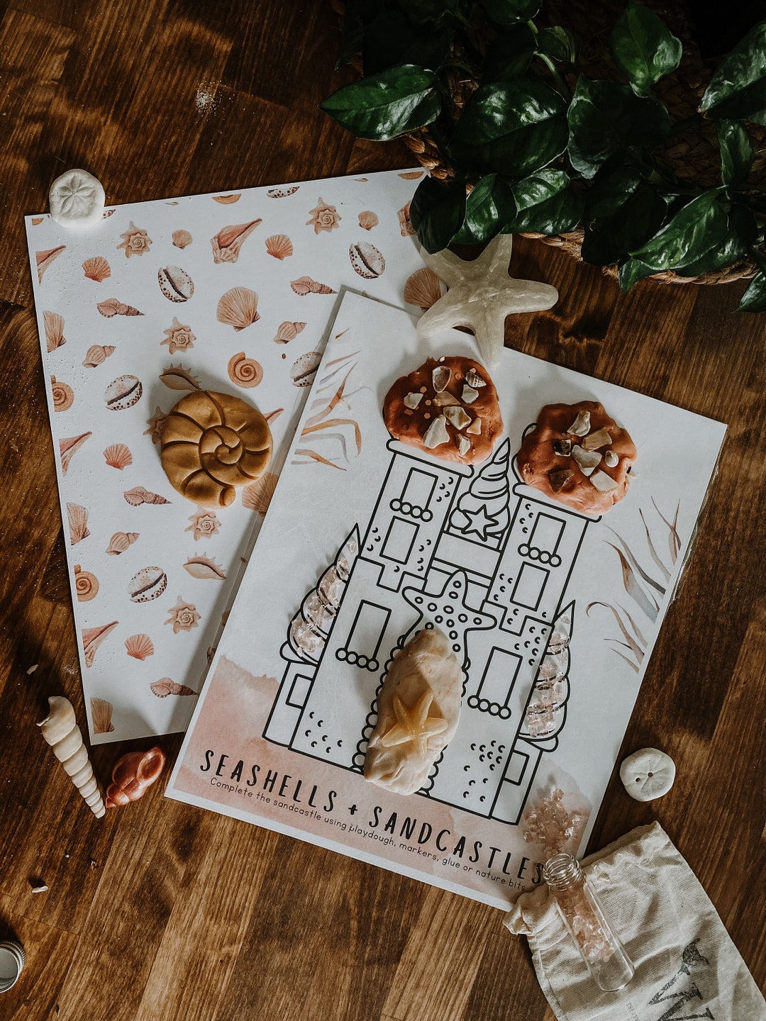 Seashell Playdough Mat, Ocean Playdough, Ocean Themed, Sandcastle ...