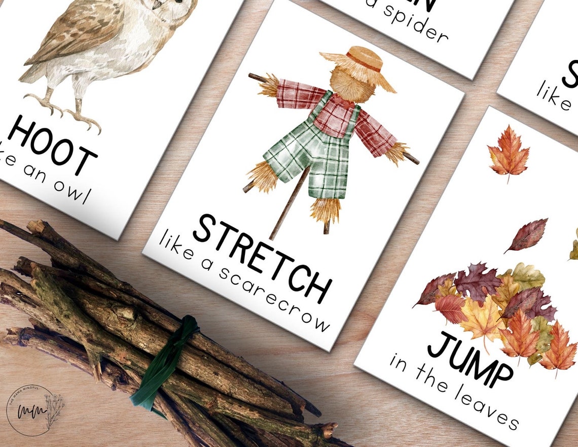 Fall Movement Cards Autumn Flash Cards Calming Corner - Etsy