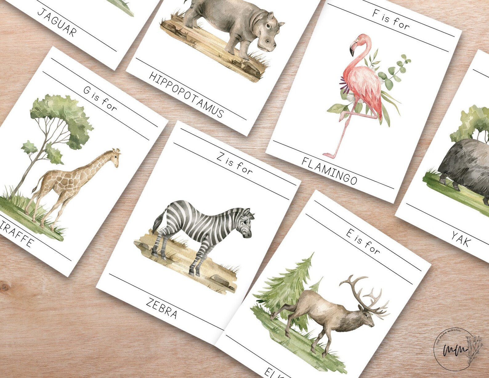 ABC Animal Alphabet Printable Flash Cards, Classroom Art, Watercolor ...