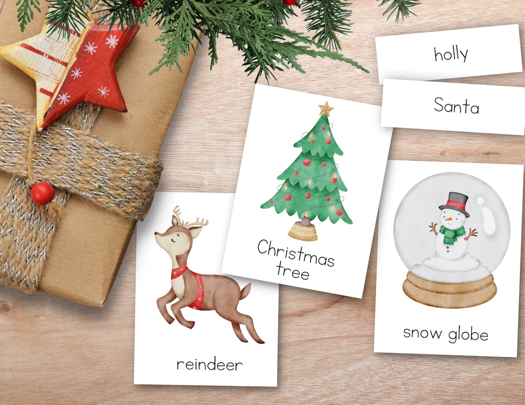 Christmas Flashcards, Christmas Vocabulary Cards, Winter 3 Part Cards ...