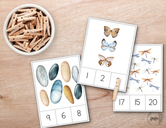 Nature Count and Clip Cards 1-20 Number Matching Cards - Etsy