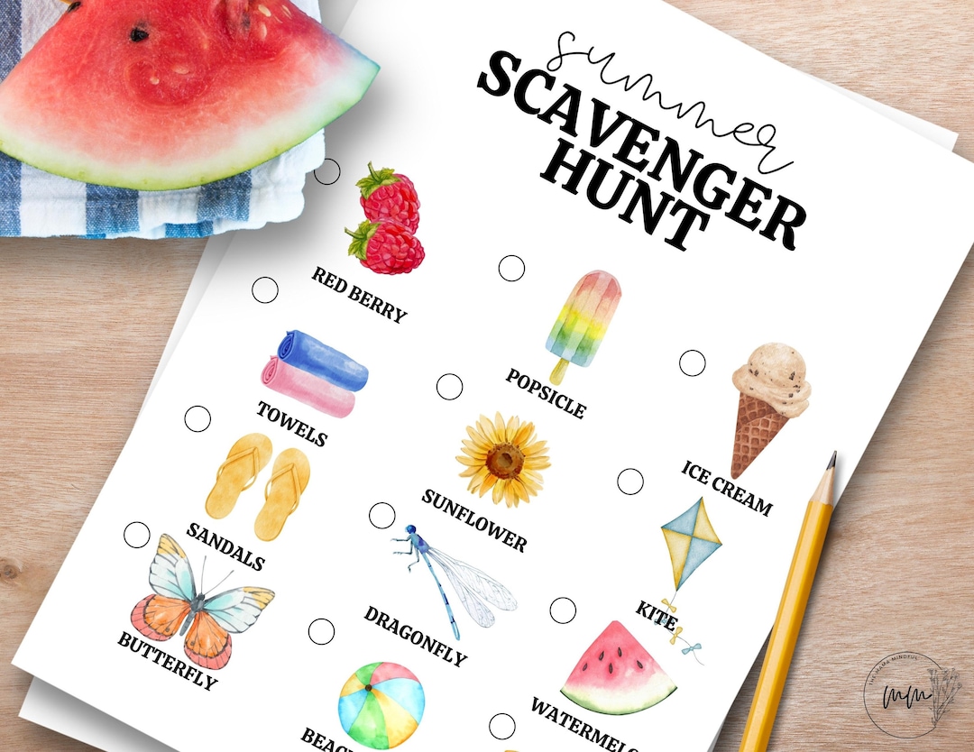Outdoor Summer Scavenger Hunt Activity, Scavenger Hunt for Kids and ...