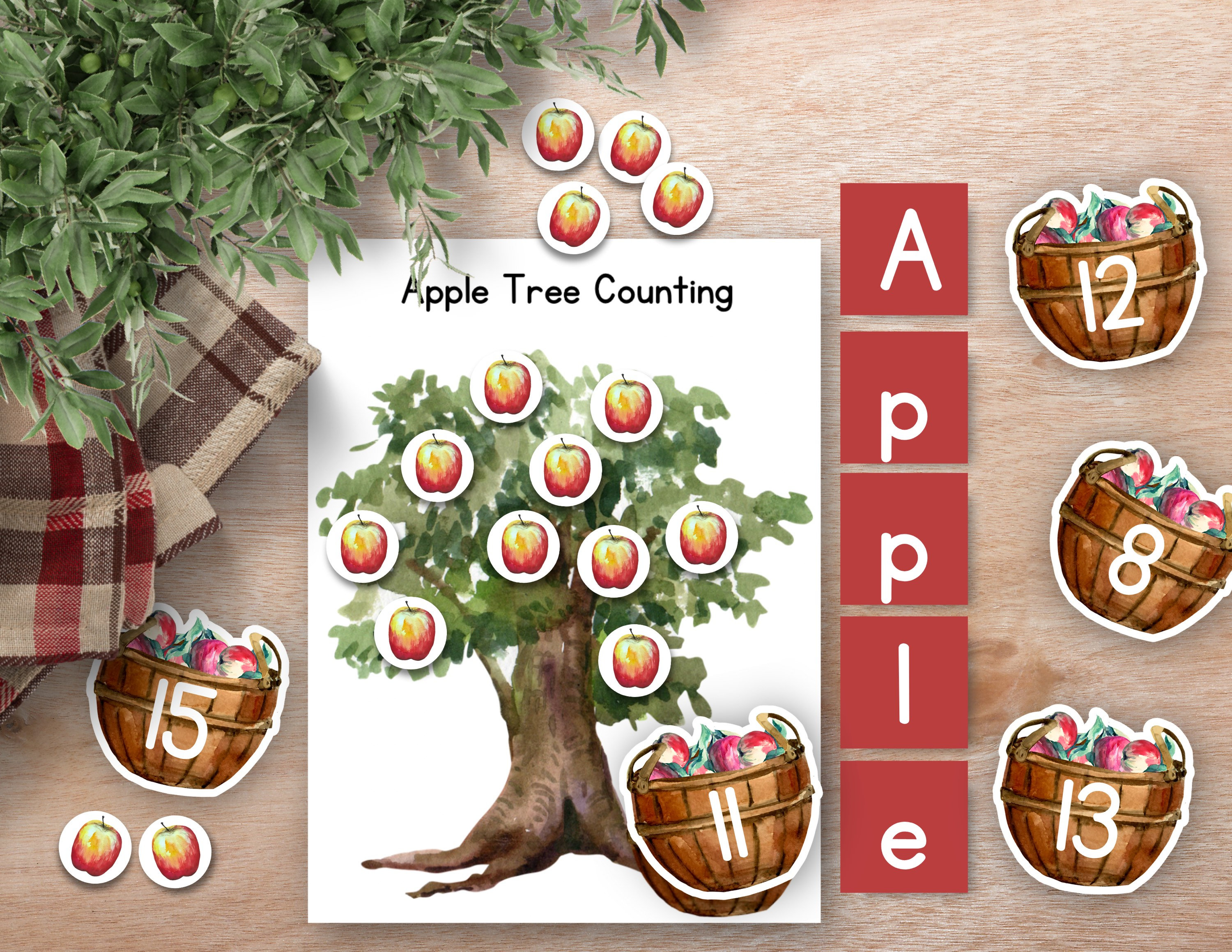 Apple Counting Math Game, Montessori Activity, Preschool Apple Math ...