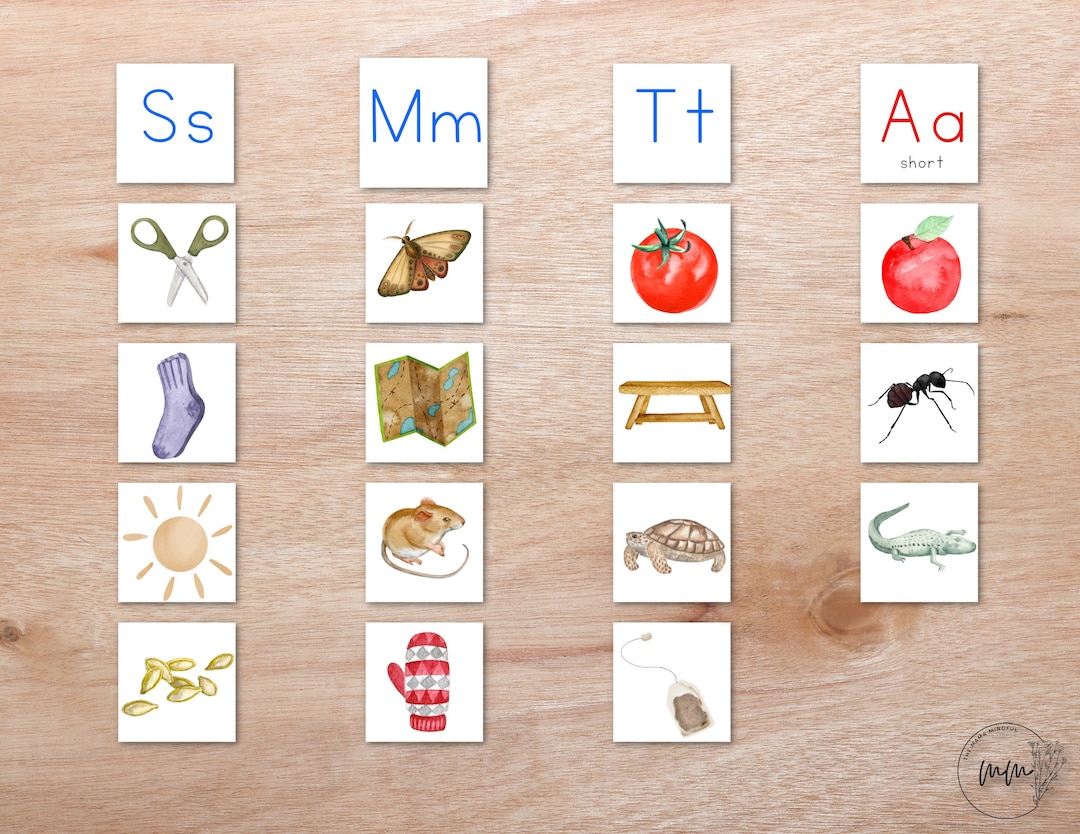 Preschool Letter Sounds Picture Matching Cards, Montessori Letters ...