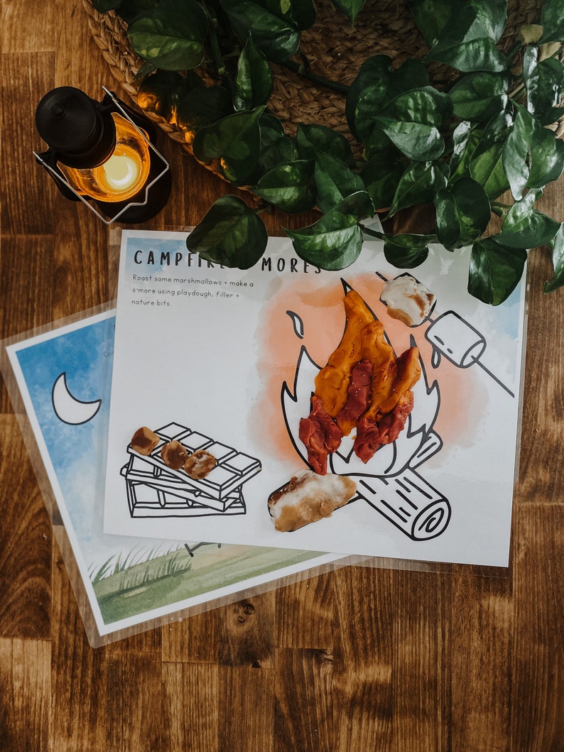 Camping Playdough Mat, Camp Fire, Smores Playdough Mat, Tent Playdough ...