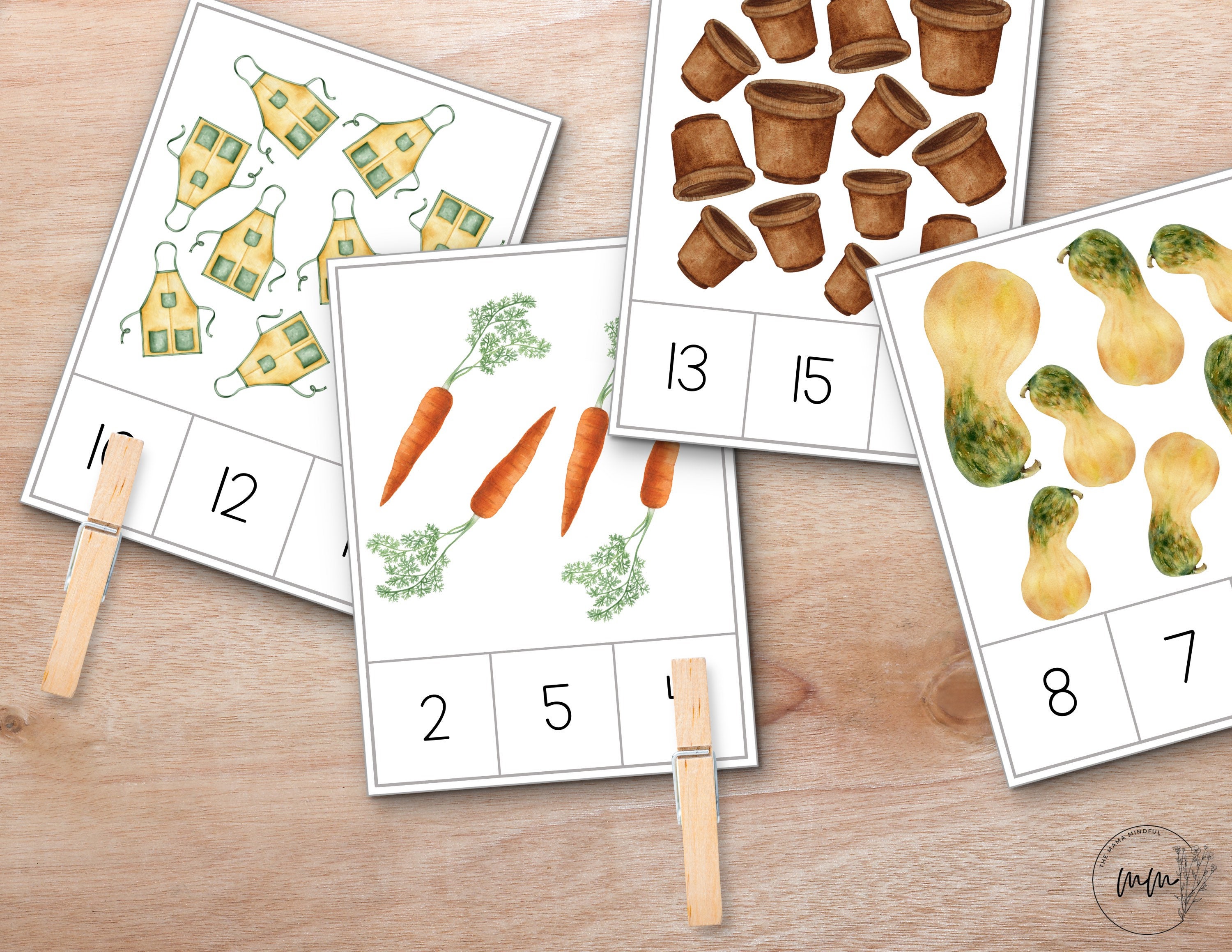 Garden Themed Count and Clip Cards, Montessori Gardening, Numbers 1-20 ...
