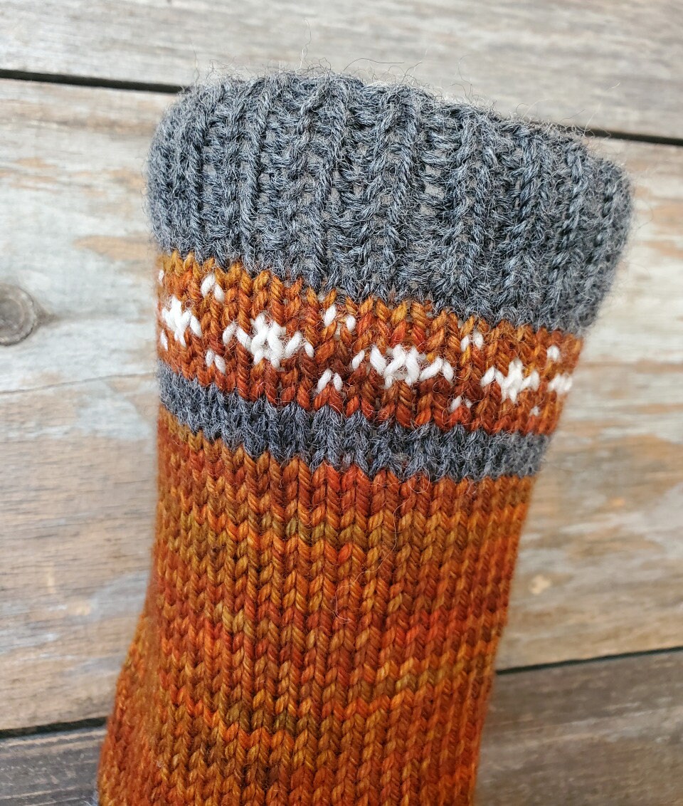 Hand Knit Rust With Gray and White Fair Isle Pattern Socks - Etsy