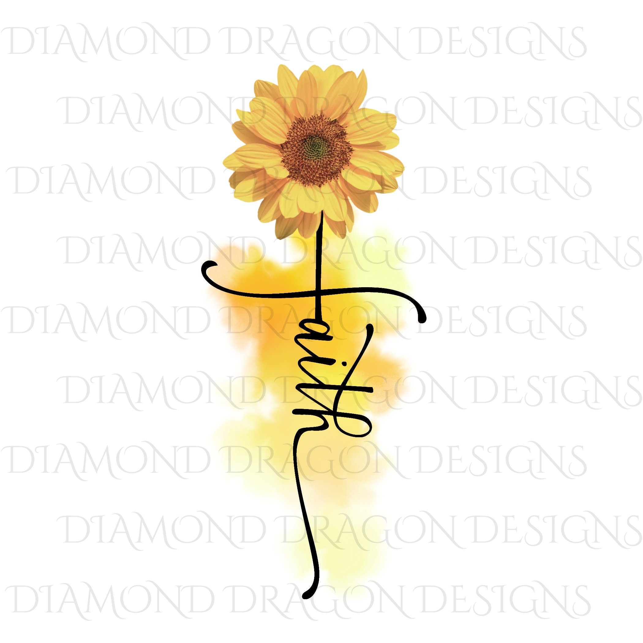 Faith Yellow Sunflower Faith Word Faith Cross Stem Faith - Etsy