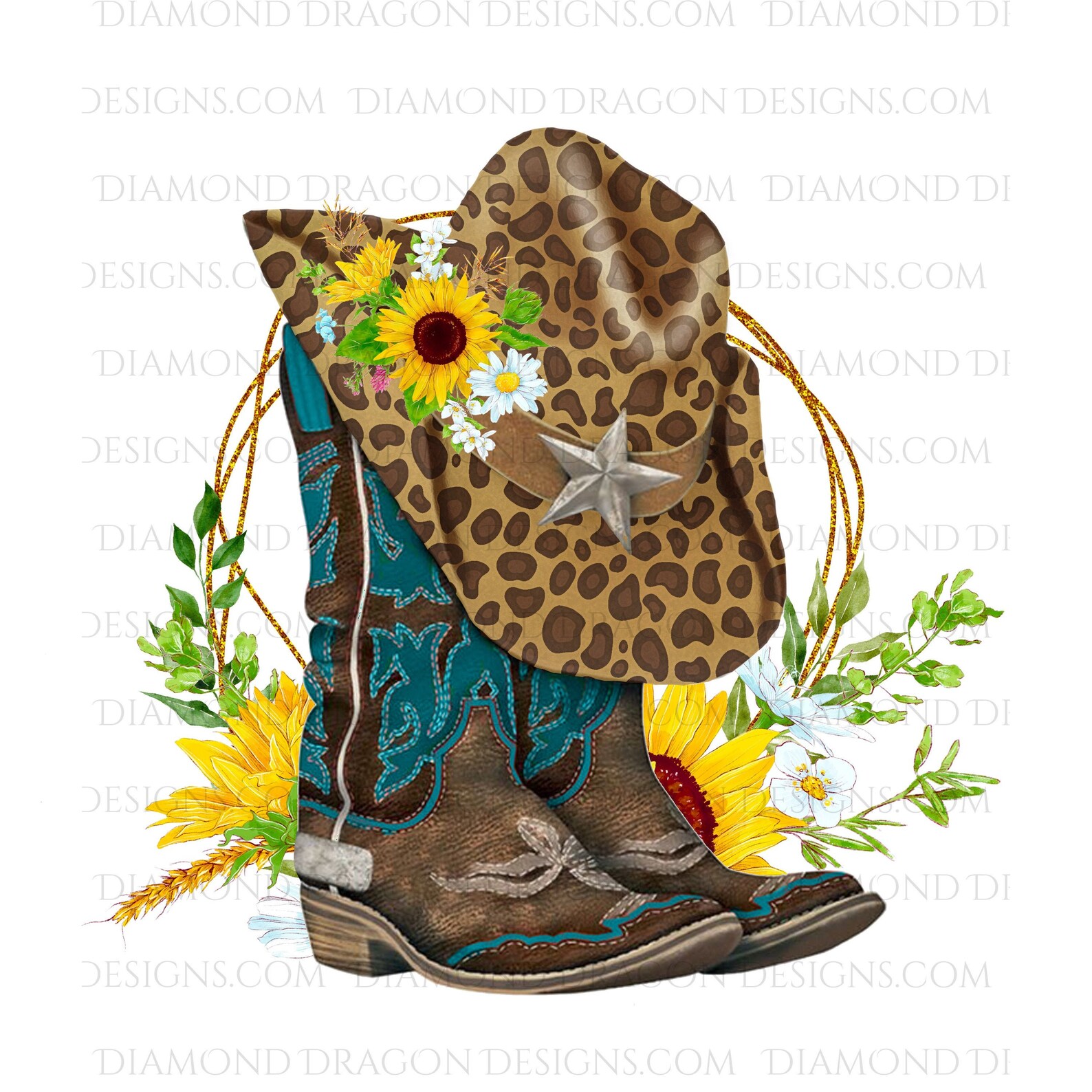 Western Boots With Cowboy Hat Teal Leopard Print - Etsy