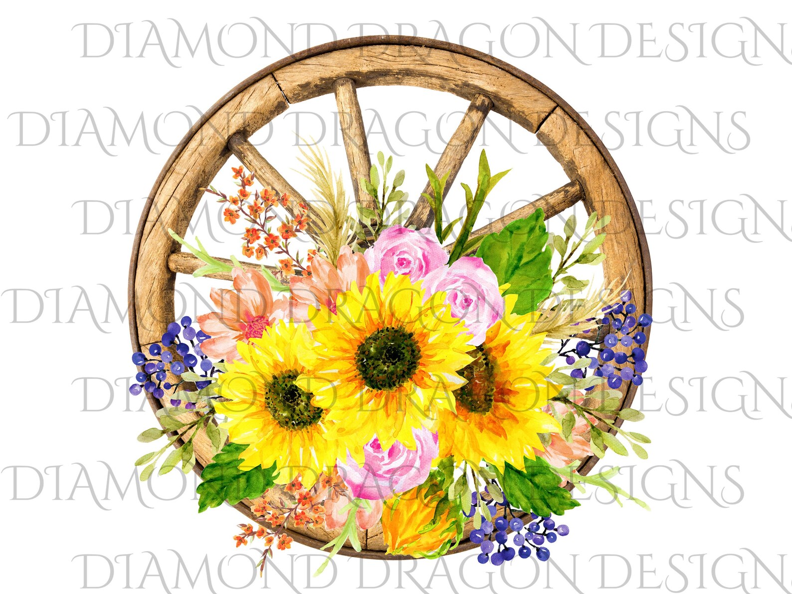 Sunflower Floral Rustic Wagon Wheel Sunflowers Flowers - Etsy