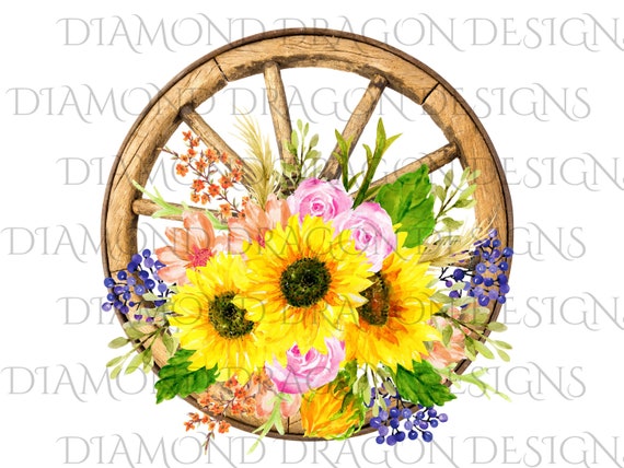 Sunflower Floral Rustic Wagon Wheel Sunflowers Flowers - Etsy