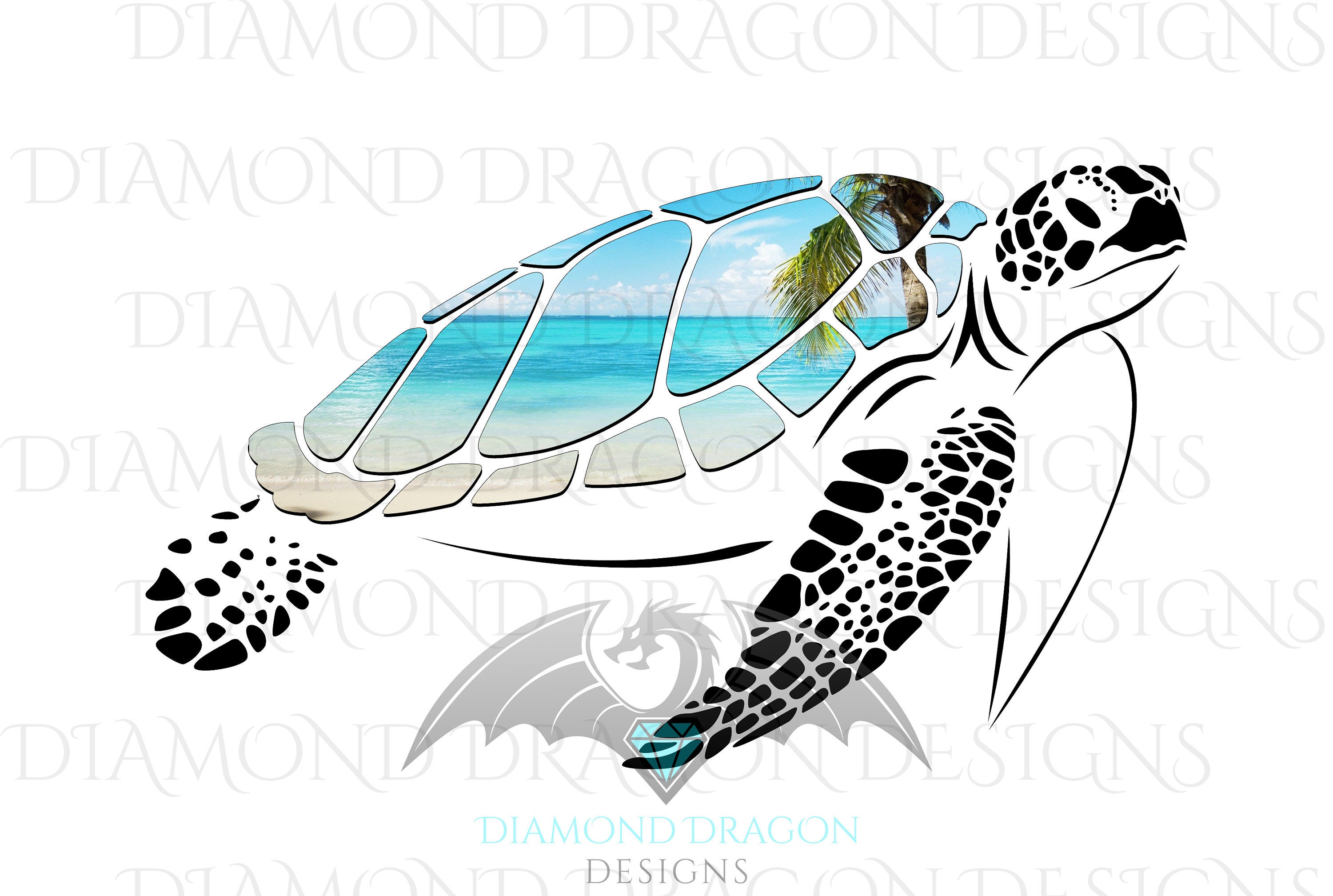 Turtle Beach Scene Sea Turtle Ocean Turtle Sand Palm - Etsy