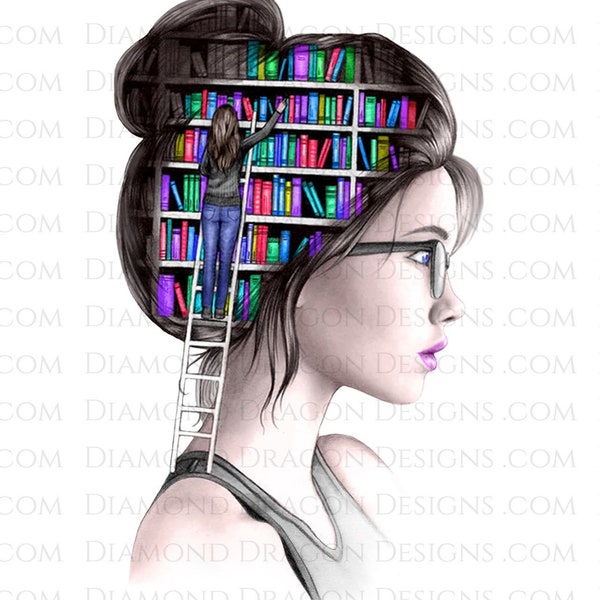 Girl With Library in Her Head - Etsy