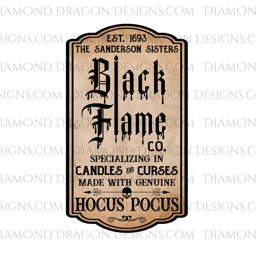 Black Flame Candle Label Waterslide, Black Flame Co Decal, Halloween ...